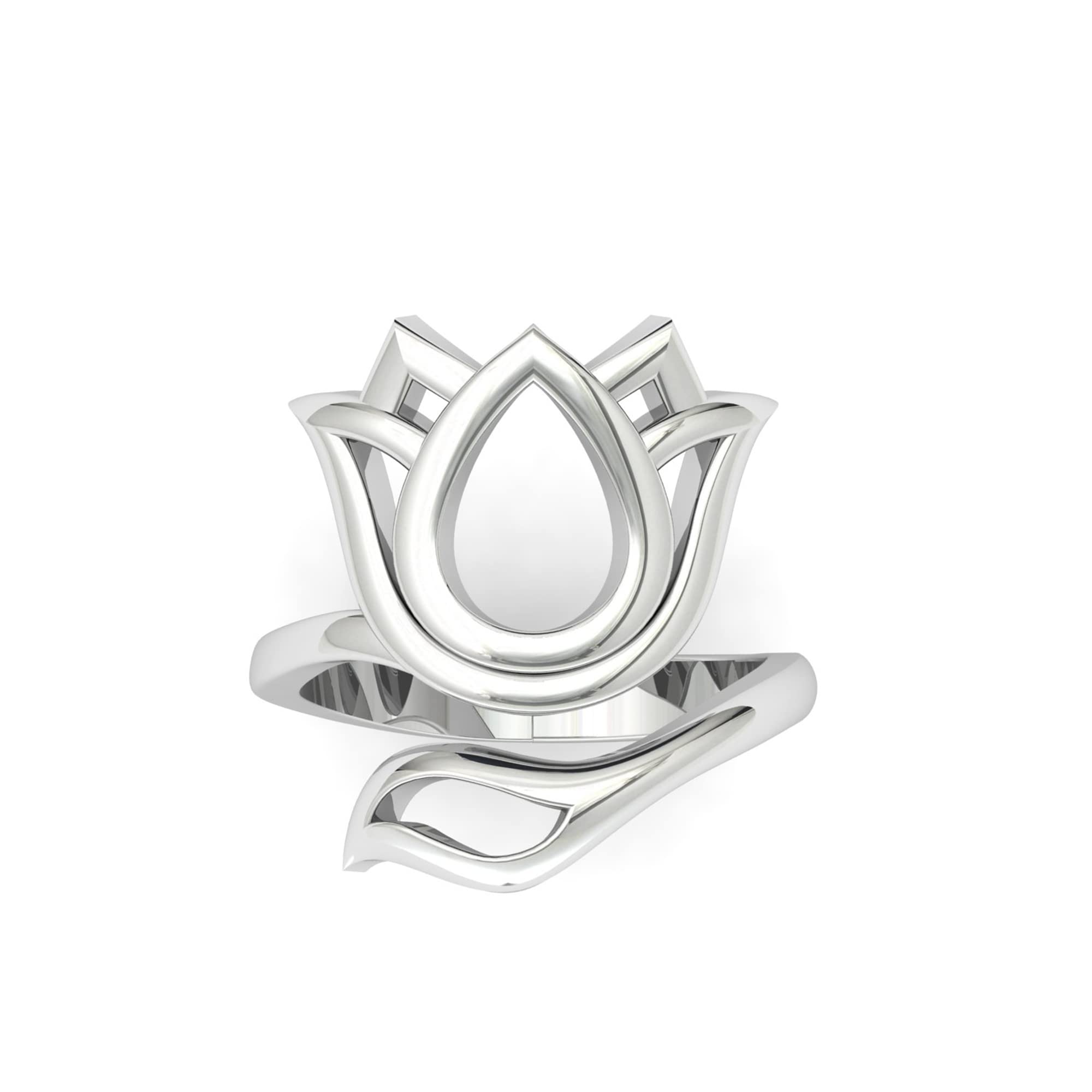 DHRUVANSH CREATIONS Cute Lotus Flower Engagement Ring • Spiritual Ring Sterling Silver • Gifts for Her (7, Silver)