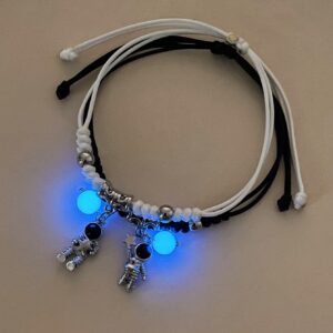 2pcs Couple Glow In The Dark Astronaut Charm Bracelet