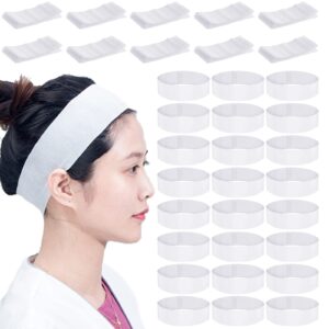 merkaunis 200 pieces disposable spa facial headbands individual wrapped elastic makeup headband with adjustable stretch non-woven soft skin care hair band with convenient closure for women