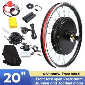 RibasuBB 20 Inch Electric Bike Conversion Kit,48V 1000W Ebike Conversion Kit E-Bike Front Wheel Conversion Kit Electric Bicycle Conversion Kit w/LED Display Max Speed 50km/h