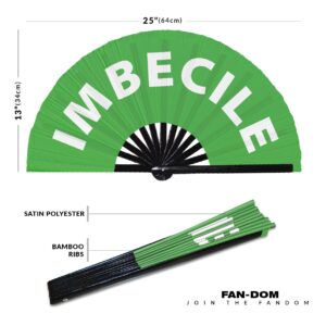 Imbecile hand fan foldable bamboo circuit hand fan funny gag slang words expressions statement gifts Festival accessories Rave handheld Circuit event fan Clack fans (Green)