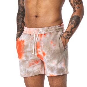 AIMPACT Men's Tie Dye Shorts Bodybuilding Workout Cotton Gym Shorts with Pockets(OrangeGrayS)