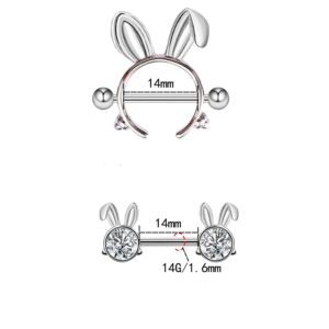 FLOGWE 14G 316L Cute Rabbit Nipple Rings Stainless Steel Easter Bunny Nipple Barbell Rings Piercing Jewelry for Women……