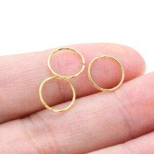 14K Gold Nose Rings Hoops for Women 22 Gauge, Small Thin Nose Piercing Jewelry (Gold, 3pcs 8mm 22g)