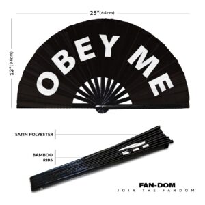 Obey Me hand fan foldable bamboo circuit hand fan funny gag slang words expressions statement gifts Festival accessories Rave handheld Circuit event fan Clack fans (Black)