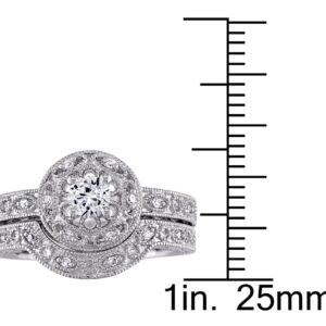 1/3 Carat (ctw) Lab-Created White Sapphire Bridal Engagement Ring and Wedding Band Set with Diamonds in Sterling Silver