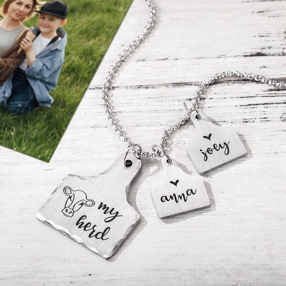 callie Personalized Cow Ear Tag Necklace for Mom, Custom Cattle Jewelry for Women, Mother's Day Birthday Gift