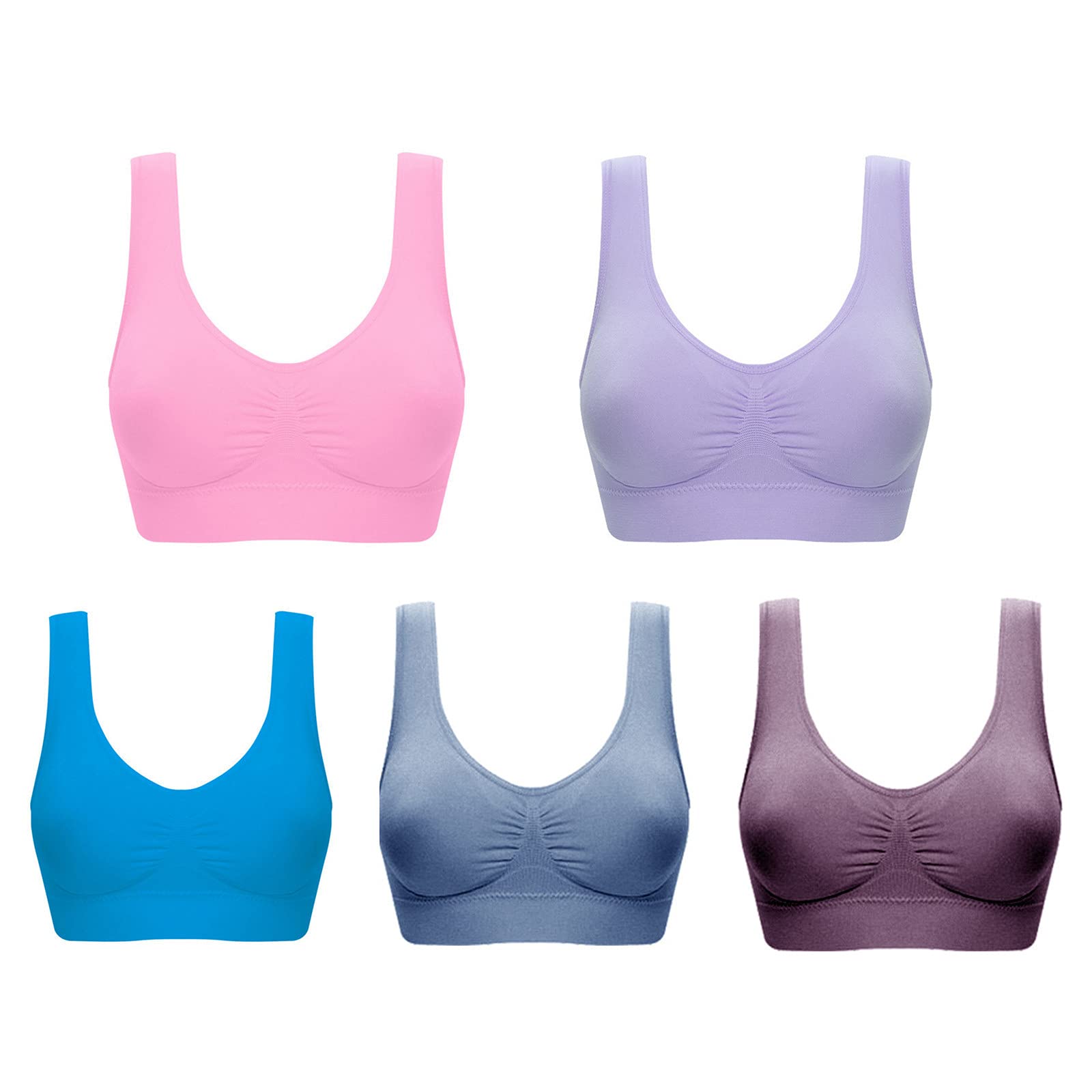 Ausyst 5 Pack Sports Bras Women Seamless Wirefree Solid Color Yoga Bra with Removable Pads for Women Fitness Vest Tops