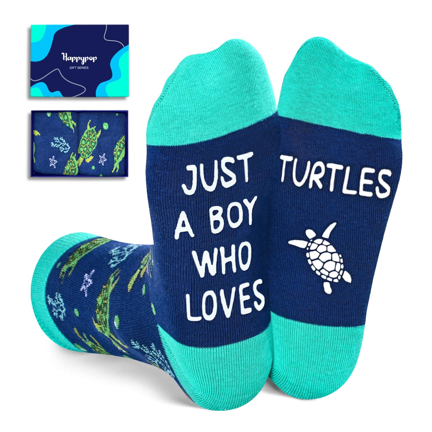 HAPPYPOP Kids Turtle Gifts Boys - Funny Socks for Kids 7-9 Years, Boys Novelty Socks Childrens Sea Turtle Socks