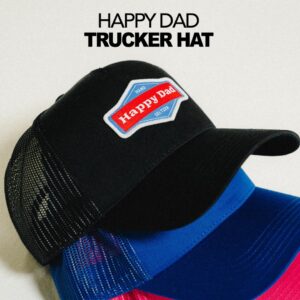 Happy Dad Trucker Hat, Black, Trendy Mens Hats with Breathable Mesh Back, Adjustable Snap Closure, Birthday Gifts for Men and Women, Snapback Cap