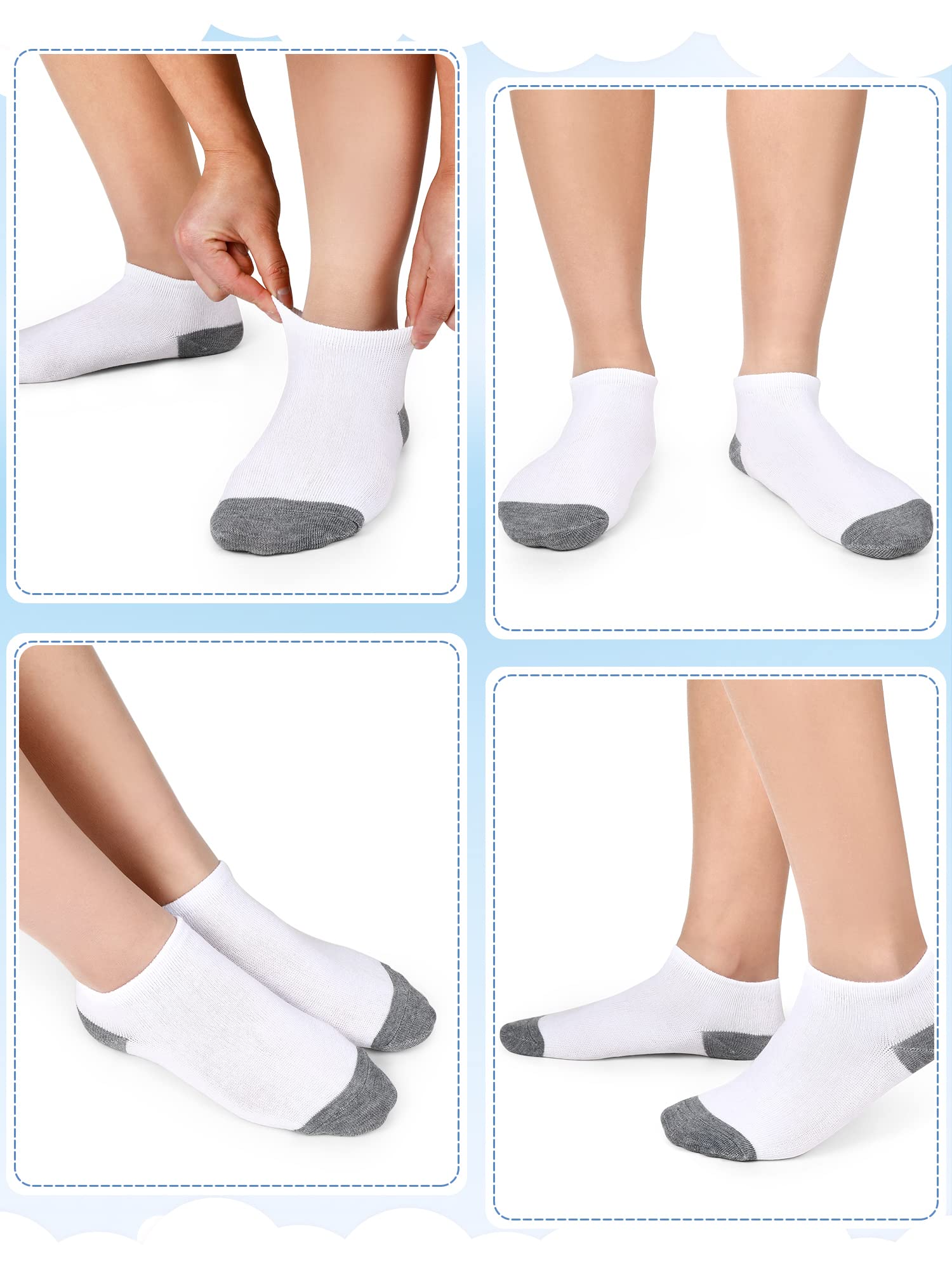 Foaincore 100 Pairs Kids Socks Bulk, Baby and Toddler Ankle and Low Cut Socks Half Cushion No Show Socks for Boys and Girls (White/Grey)