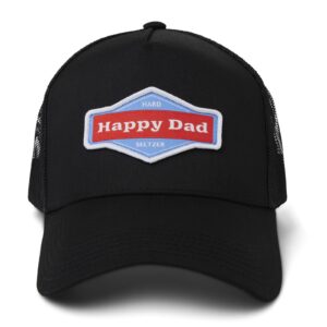 Happy Dad Trucker Hat, Black, Trendy Mens Hats with Breathable Mesh Back, Adjustable Snap Closure, Birthday Gifts for Men and Women, Snapback Cap