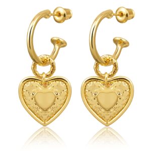 18k gold heart earrings 925 silver needles, lightweight thick open mouth hoop | women's gold hoop earrings