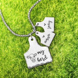 callie Personalized Cow Ear Tag Necklace for Mom, Custom Cattle Jewelry for Women, Mother's Day Birthday Gift