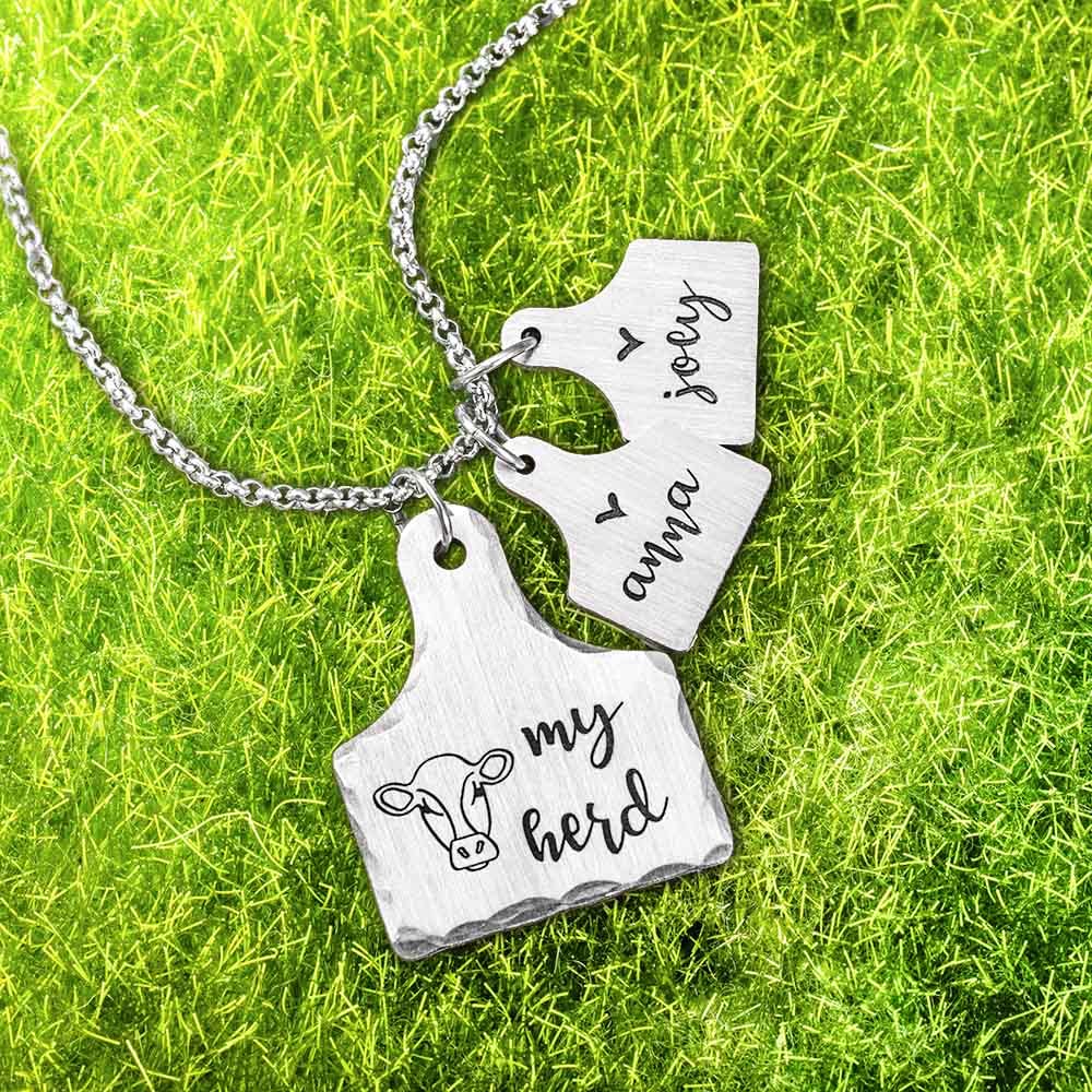 callie Personalized Cow Ear Tag Necklace for Mom, Custom Cattle Jewelry for Women, Mother's Day Birthday Gift