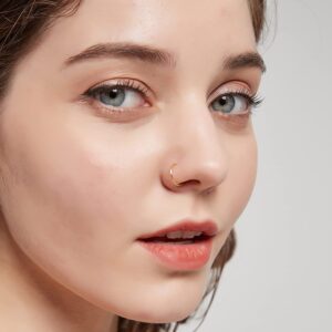 14K Gold Nose Rings Hoops for Women 22 Gauge, Small Thin Nose Piercing Jewelry (Gold, 3pcs 8mm 22g)