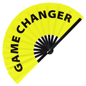 game changer hand fan foldable bamboo circuit hand fan funny gag slang words expressions statement gifts festival accessories rave handheld circuit event fan clack fans (yellow)