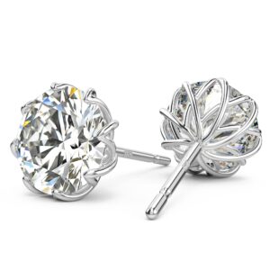 18k white gold plated round cut simulated diamond stud earrings for women men, 925 sterling silver 8 prong pure round cubic zirconia earrings hypoallergenic flower earring studs 0.5ct - 1ct (6.5mm, white gold)