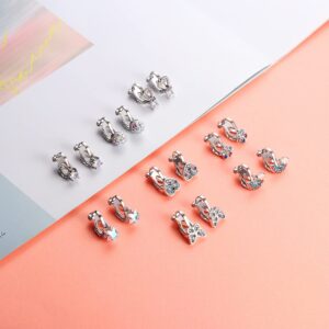 JeryWe 8 Pairs Clip on Earrings for Women Cubic Zirconia Pearl Heart Flower Rainbow Cat Butterfly Turtle Non Pierced Earrings Hypoallergenic Clip Earrings Set