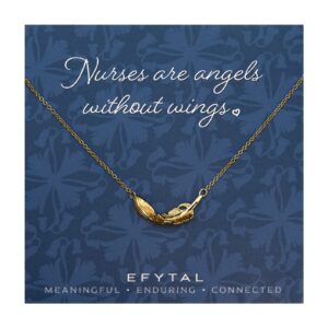 efytal nurse gifts for women, sterling silver or gold plated feather necklace, rn gifts for nurses, gift for practitioner, graduation, school nurse, registered nurse (14k gold plated)