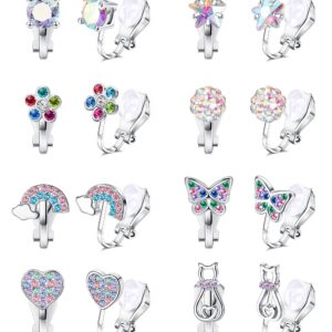 JeryWe 8 Pairs Clip on Earrings for Women Cubic Zirconia Pearl Heart Flower Rainbow Cat Butterfly Turtle Non Pierced Earrings Hypoallergenic Clip Earrings Set