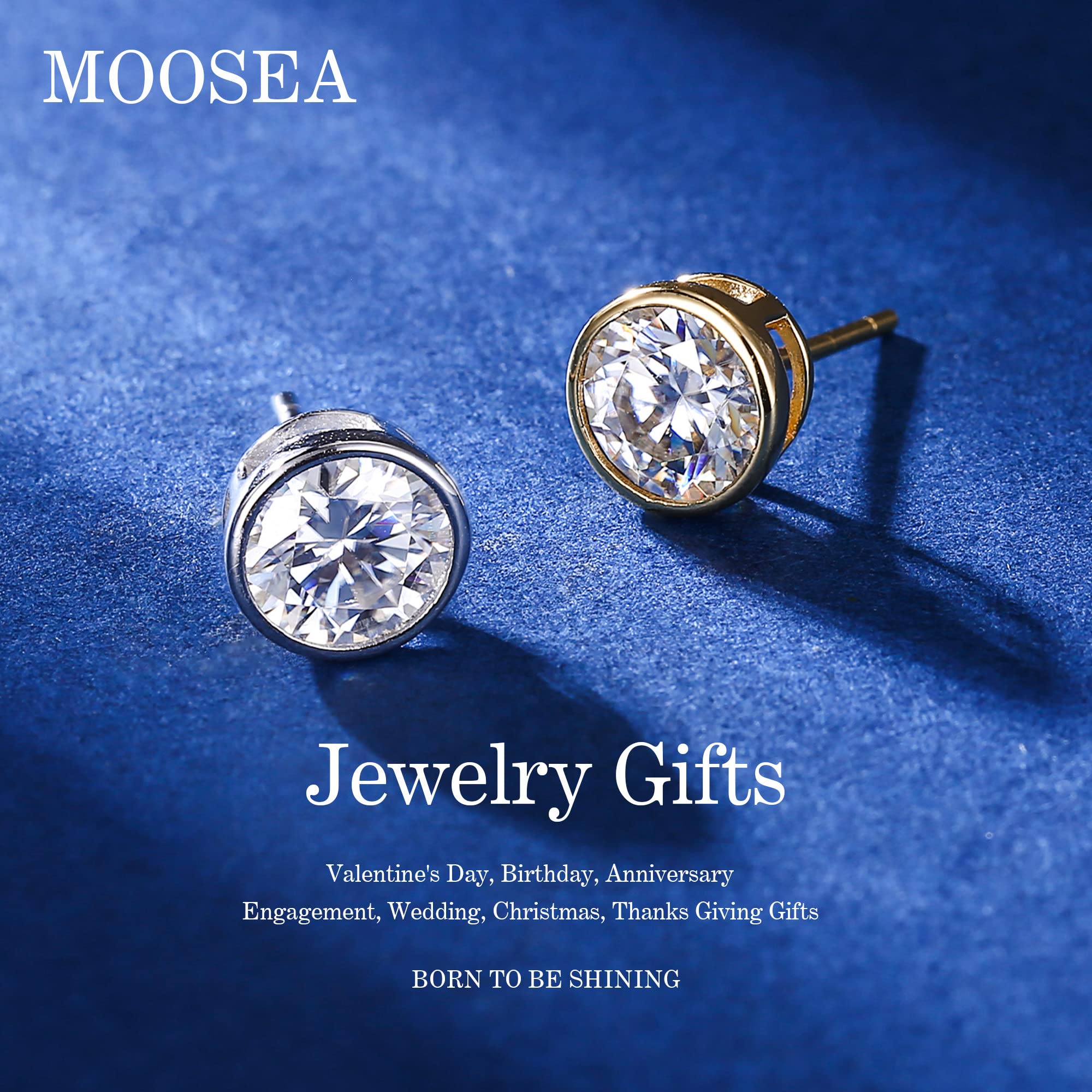 Bezel Setting Moissanite Solitaire Earrings for Women, 0.5ct D Color VVS1 Clarity Lab Created Diamond Earrings 14K Yellow Gold Vermeil Classic Solid S925 Sterling Silver Moissanite Earrings for Women