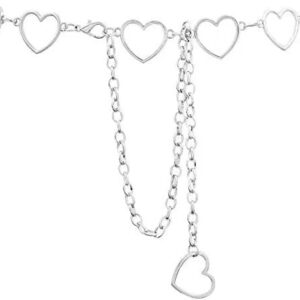 Metal Waist Chain Women Girls - Silver Long Tassel Love Hearts Pendant Adjustable Body Link Belts Body Belly Jewelry for Jeans Dresses