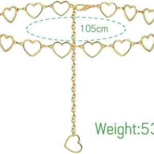 Metal Waist Chain Women Girls - Silver Long Tassel Love Hearts Pendant Adjustable Body Link Belts Body Belly Jewelry for Jeans Dresses