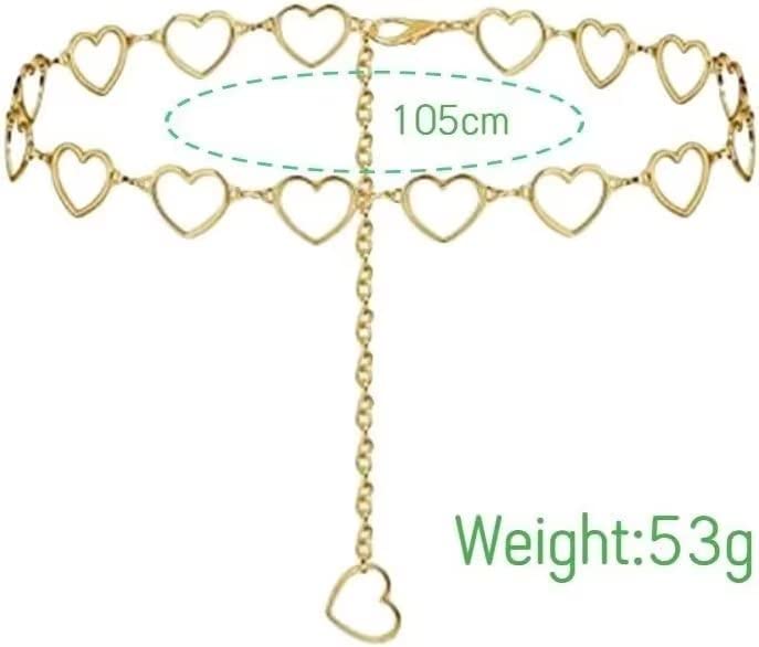 Metal Waist Chain Women Girls - Silver Long Tassel Love Hearts Pendant Adjustable Body Link Belts Body Belly Jewelry for Jeans Dresses