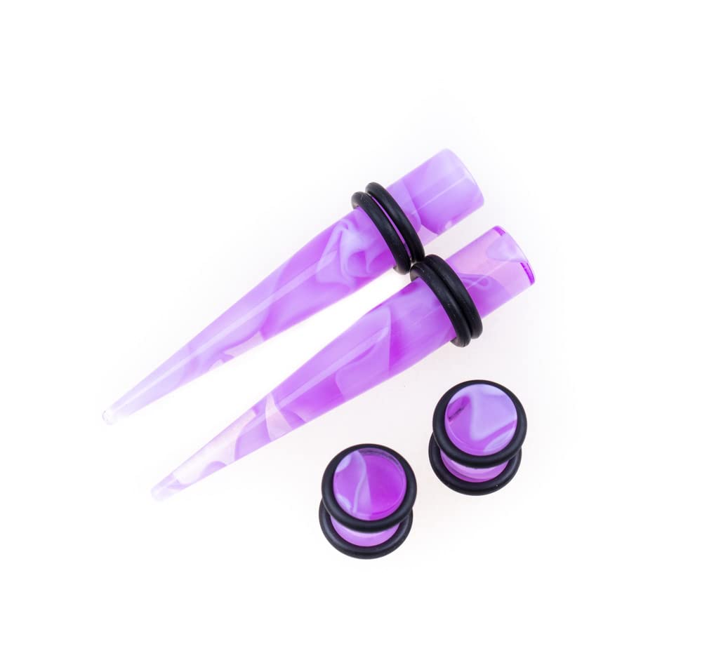 Linkning 50 PCS Ear Stretching Kit 14Gauges-00Gauges Earring Marble Acrylic Taper Piercing Jewlery Sets (Purple)