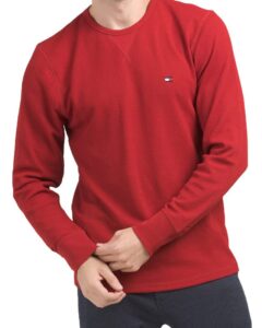 tommy hilfiger men's thermal long sleeve crew neck shirt, beet red, large