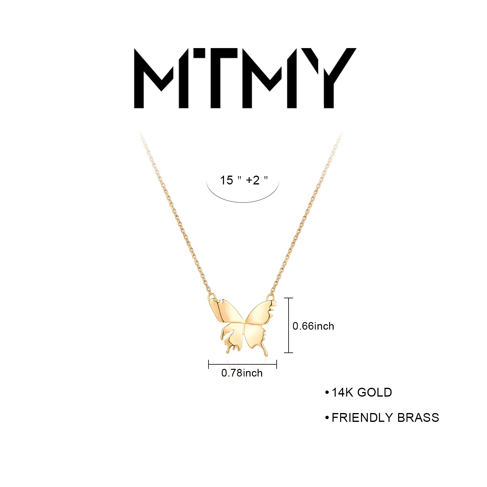 MTMY Gold Pendant Necklace for Women 14K Gold Plated Snake Bee Hummingbird Dove Eagle Animal Necklace Dainty Necklace Simple Delicate Jewelry (butterfly 5)