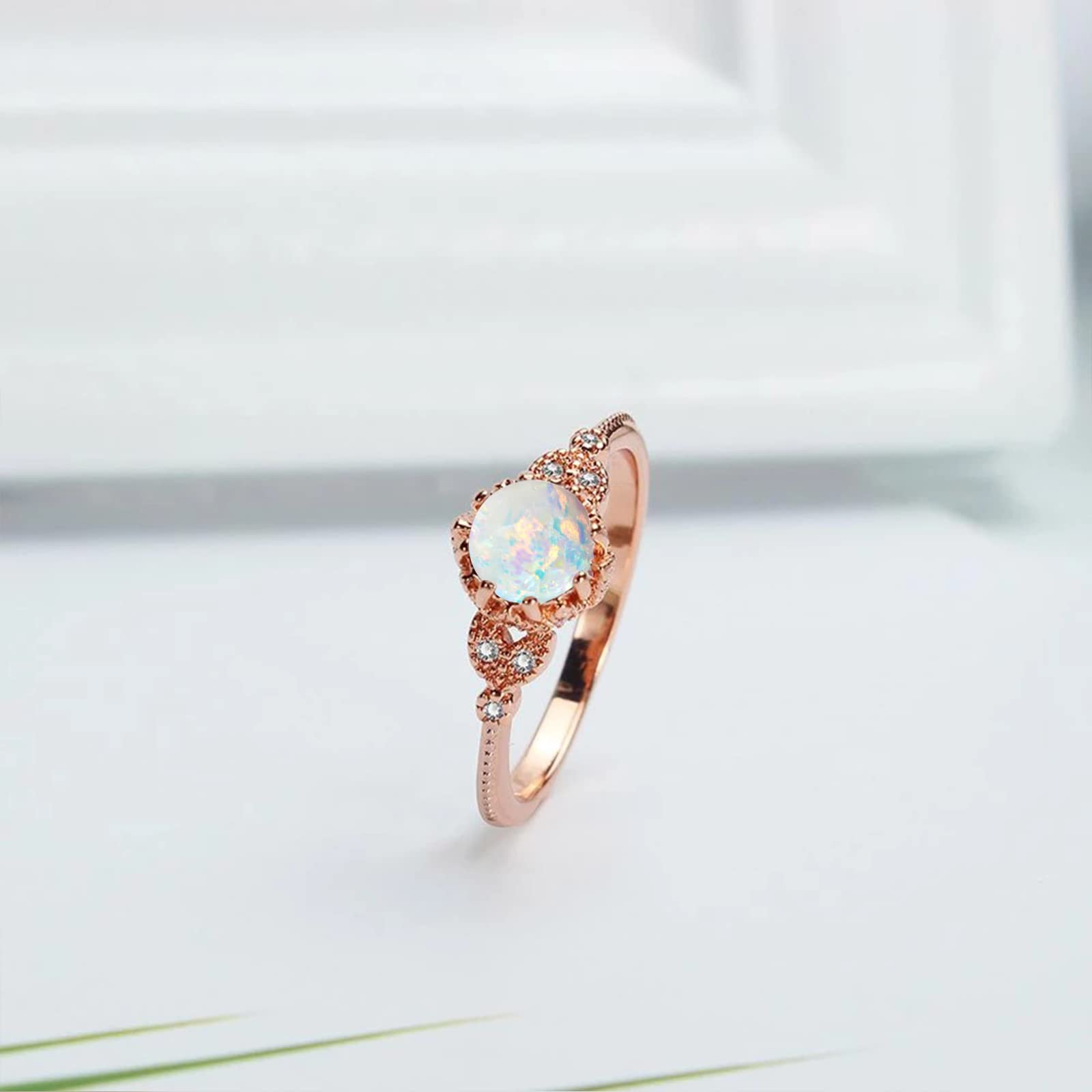 YDD 10K Gold Opal Rings for women 1 Carat(1 CT) Opal Engagement Rings for Women Opal Birthstone Anniversary Ring Free Engraved Size 12