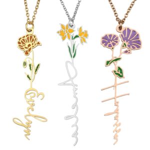 malihome custom colorful birth flower name necklace,18k gold plated personalized women jewelry,bridesmaid gifts for mother christmas birthday (design-1)