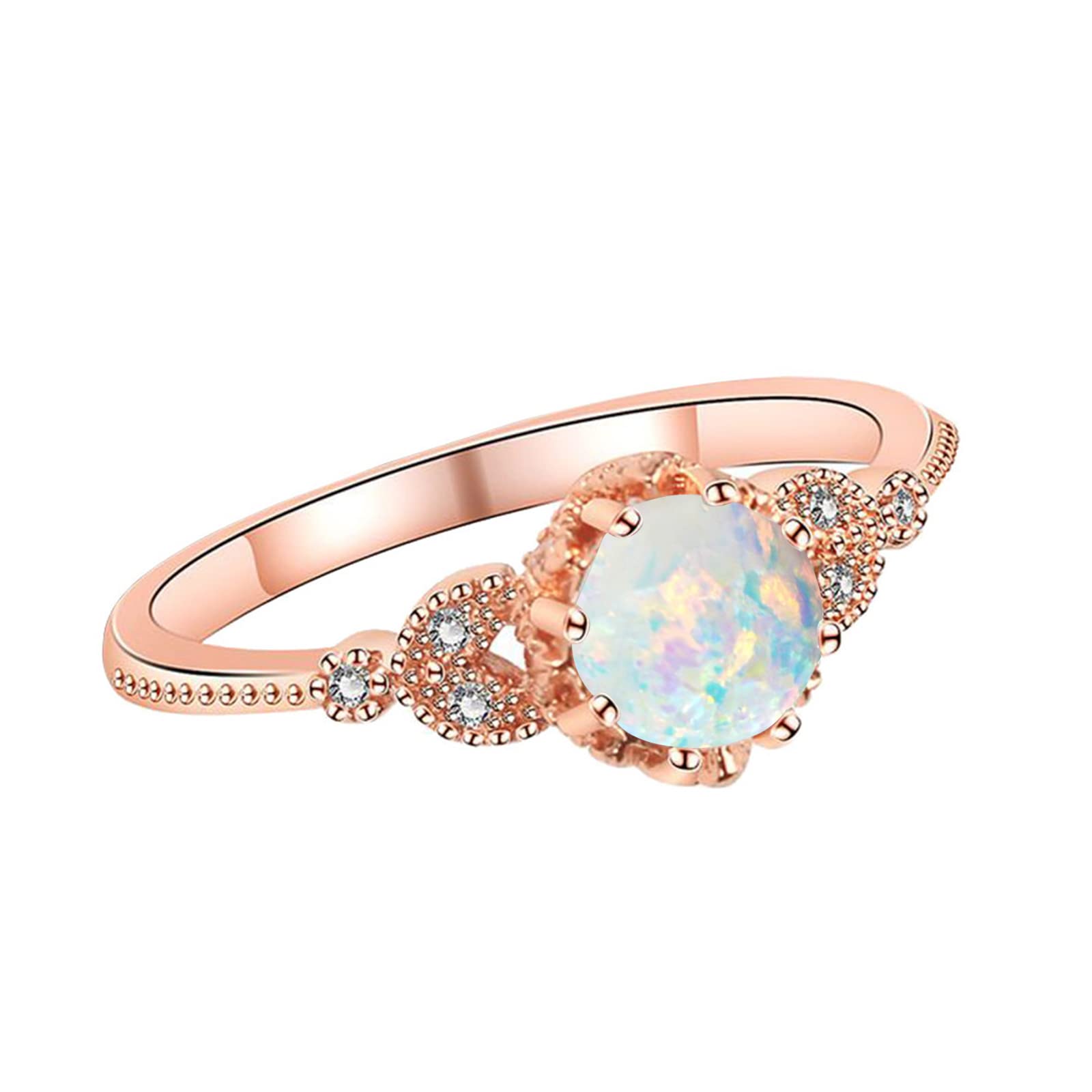 YDD 10K Gold Opal Rings for women 1 Carat(1 CT) Opal Engagement Rings for Women Opal Birthstone Anniversary Ring Free Engraved Size 12