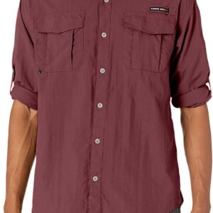 Little Donkey Andy Men's Quick Dry Long Sleeve Fishing Shirt Dark Red 5XL