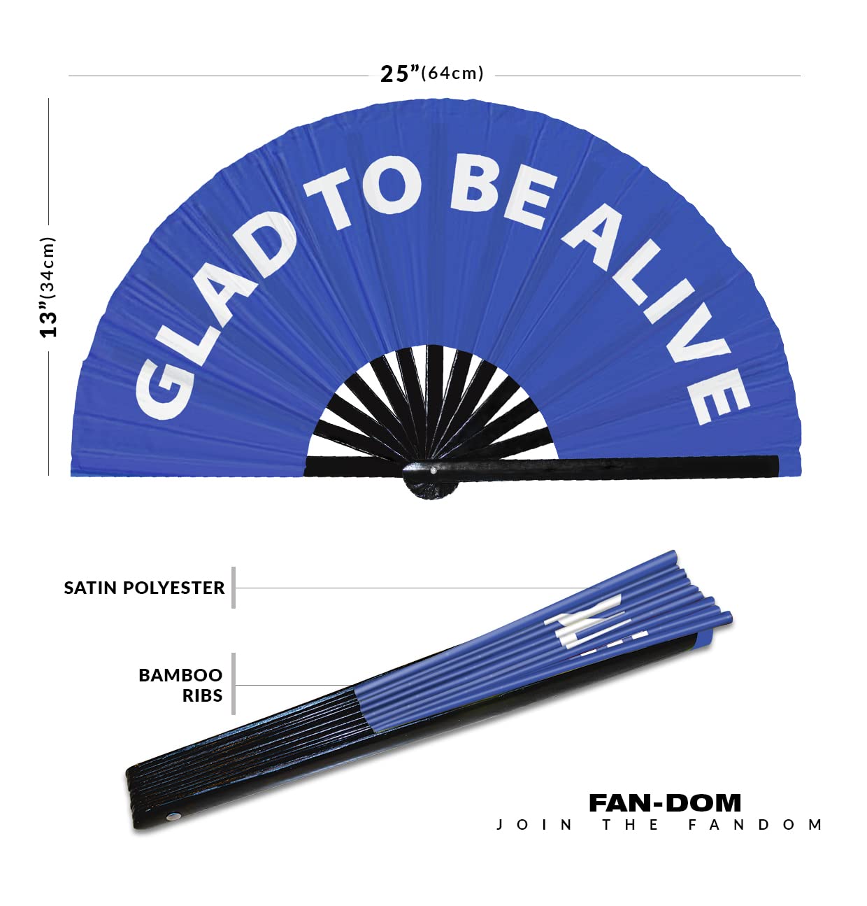 Glad To Be Alive hand fan foldable bamboo circuit hand fan funny gag slang words expressions statement gifts Festival accessories Rave handheld Circuit event fan Clack fans (Blue)