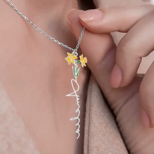 Malihome Custom Colorful Birth Flower Name Necklace,18K Gold Plated Personalized Women Jewelry,Bridesmaid Gifts For Mother Christmas Birthday (Design-1)