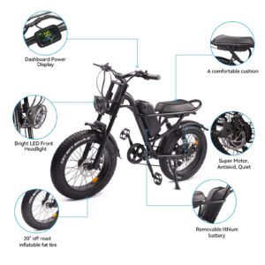 RROMXYUXI Electric Mountain Bike for Adults ，20 Inch Off Road Inflatable Tire Electric Bicycle, Shock Absorbing Seat, Double Disc Brake Bicycle ，500W 27.9MPH with 48V 22Ah Removable Battery (Black)