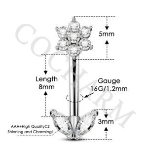 COCHARM Cute Flower Rook Earrings for Women Silver 16g Rook Jewelry 16 Gauge Stainless Steel 8mm Rook Piercing Jewelry Dainty Rook Piercing