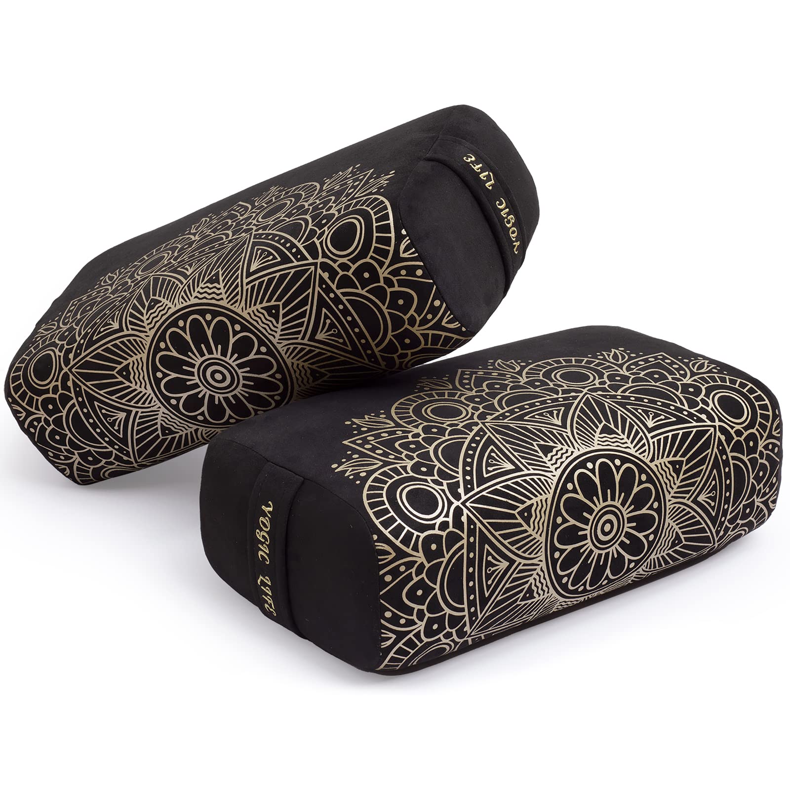 Yoga Bolster Pillow (2 Pack) Luxurious Eco Suede Yoga Bolster for Restorative Yoga, Meditation, Rectangular Yoga Pillow With Carry Handle, Washable Cover (Eco Suede-black)