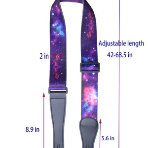 RAUYIVANY Guitar Straps,Beautiful starry sky pattern both ends long leather with strap locks + buttons + 3 picks, adjustable length for acoustic electric and bass guitars accessory