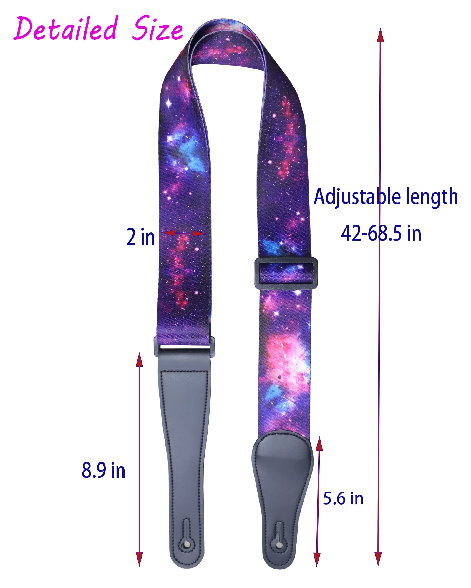 RAUYIVANY Guitar Straps,Beautiful starry sky pattern both ends long leather with strap locks + buttons + 3 picks, adjustable length for acoustic electric and bass guitars accessory