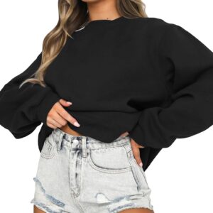 Fanway&EC Women's Long Sleeve Sweatshirt Casual Crewneck Oversized Pullover Hoodies Fall Tops Black