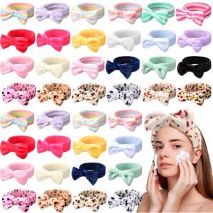 giegxin 48 pieces spa headband bulk bow hair band facial makeup headbands fluffy plush headband for women washing face spa shower cleansing (cute pattern)