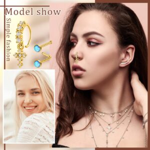 Trnayi 30 Pcs 20g Dangle Nose Rings Hoops l Shaped Dangling Nose Piercings Jewelry for Women Cute Nose Ring Stud Hoop Indian Nose Screw Surgical Steel Nose Ring with Charm(Gold)