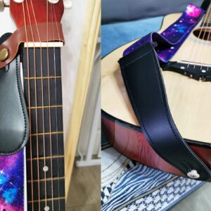 RAUYIVANY Guitar Straps,Beautiful starry sky pattern both ends long leather with strap locks + buttons + 3 picks, adjustable length for acoustic electric and bass guitars accessory