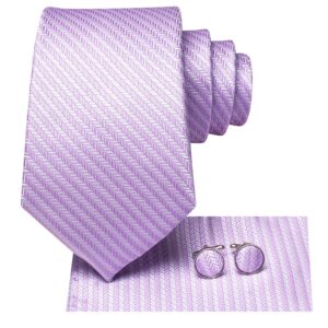 Hi-Tie Men's Wedding Tie Set And Pocket Square Jacquard Woven Silk Necktie Cufflinks With Lapel Pin For Party Prom,Lavender