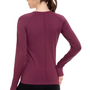 ANNVA U.S.A. Long Sleeve Workout Shirts for Women Swiftly Tech,Athletic Yoga Tops Gym Workout Tops Soft & Stretchy Slim Fit(DarkRed,S)