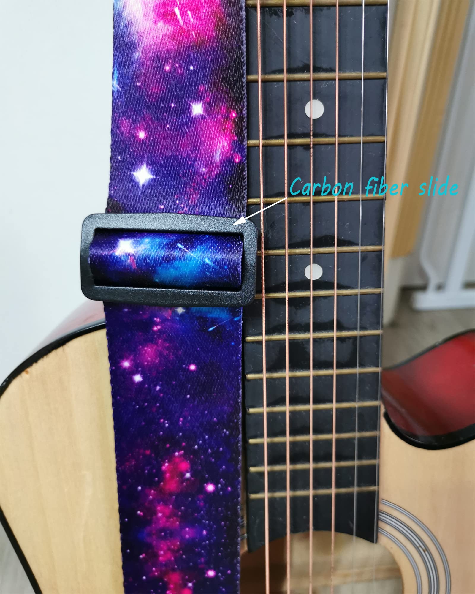 RAUYIVANY Guitar Straps,Beautiful starry sky pattern both ends long leather with strap locks + buttons + 3 picks, adjustable length for acoustic electric and bass guitars accessory